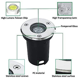 Garden Buried Light 1W LED IP67 Underground Recessed Inground Warm White 120V for Outdoor Landscape Lighting(4 Pack)