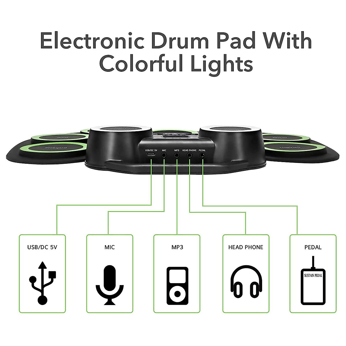 Electronic Drum Set, 9 Drum Pads, Roll up Electric Drum Set with Headphone Jack, Built-in Dual Speaker, Drum Stick, Foot Pedals, Best Gift for Christmas Holiday Birthday