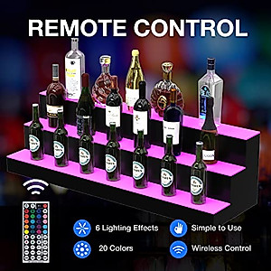 HIGOSPRO LED Liquor Bottle Display Shelf, 40 inch 3-Step Lighted Acrylic Lighted Bar Shelf for Home, Commercial Bar, Acrylic Lighted Bottle Display Stand with RF Remote