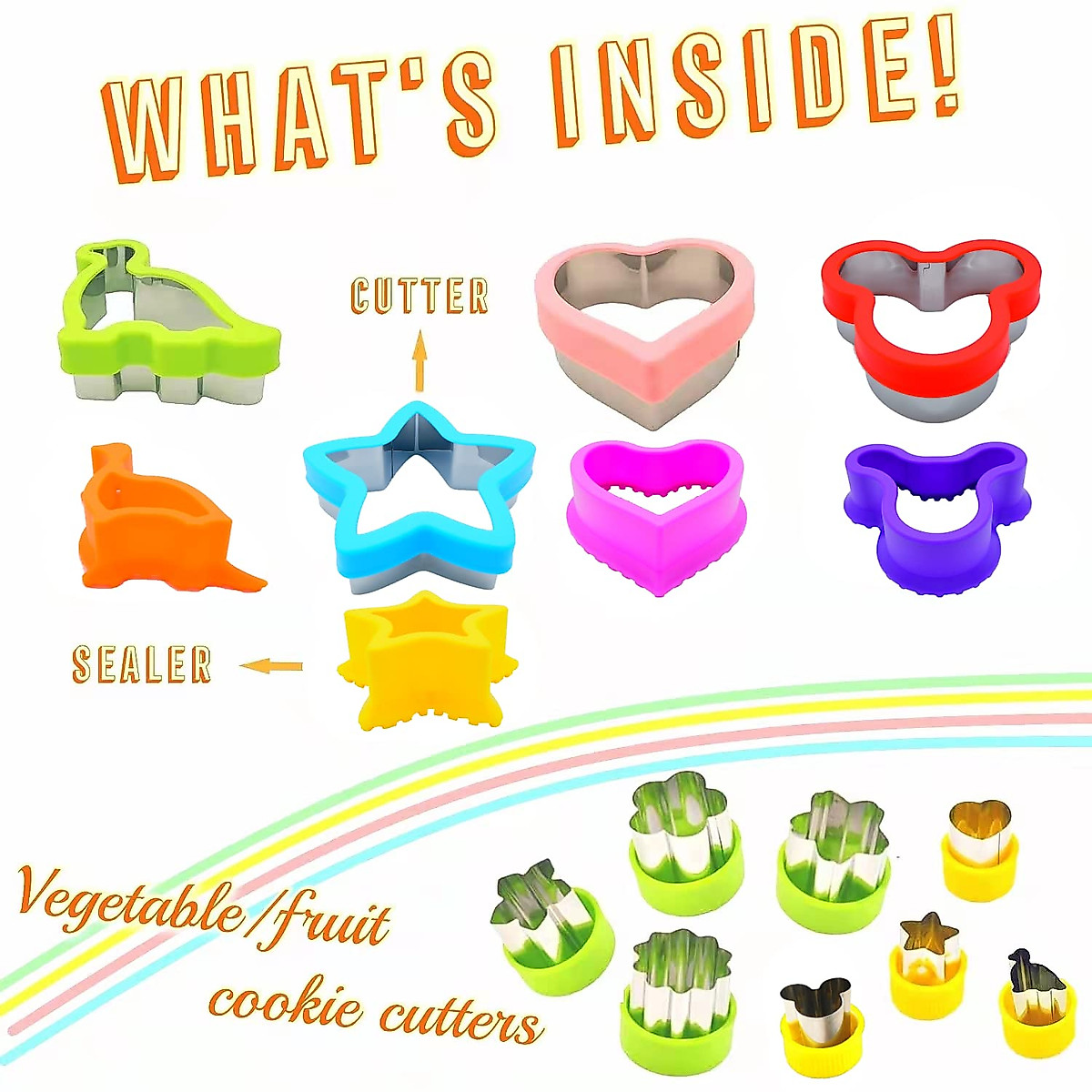 Uncrustables Maker, 12pcs Sandwich Cutter and Sealer sets, Uncrustable Sandwich Cutter, Decruster Sandwich Maker, Bread Cookie Cutters for Boys Girls Lunch & Bento Box (Dinosaur Heart Mickey Star)