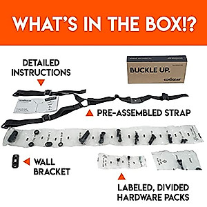 ECHOGEAR TV Safety Straps for Flat Screens - Anchor TVs Up to 90" to Furniture Or The Wall - Pre-Assembled Anti-Tip Strap Includes All Hardware for Baby Proofing Your TV