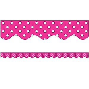 Teacher Created Resources Hot Pink Polka Dots Scalloped Border Trim (5209)