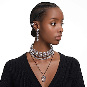 SWAROVSKI Harmonia Pendant Necklace, Large Clear Cushion-Cut Crystal with a Long Mixed Metal Chain, Part of The Harmonia Collection