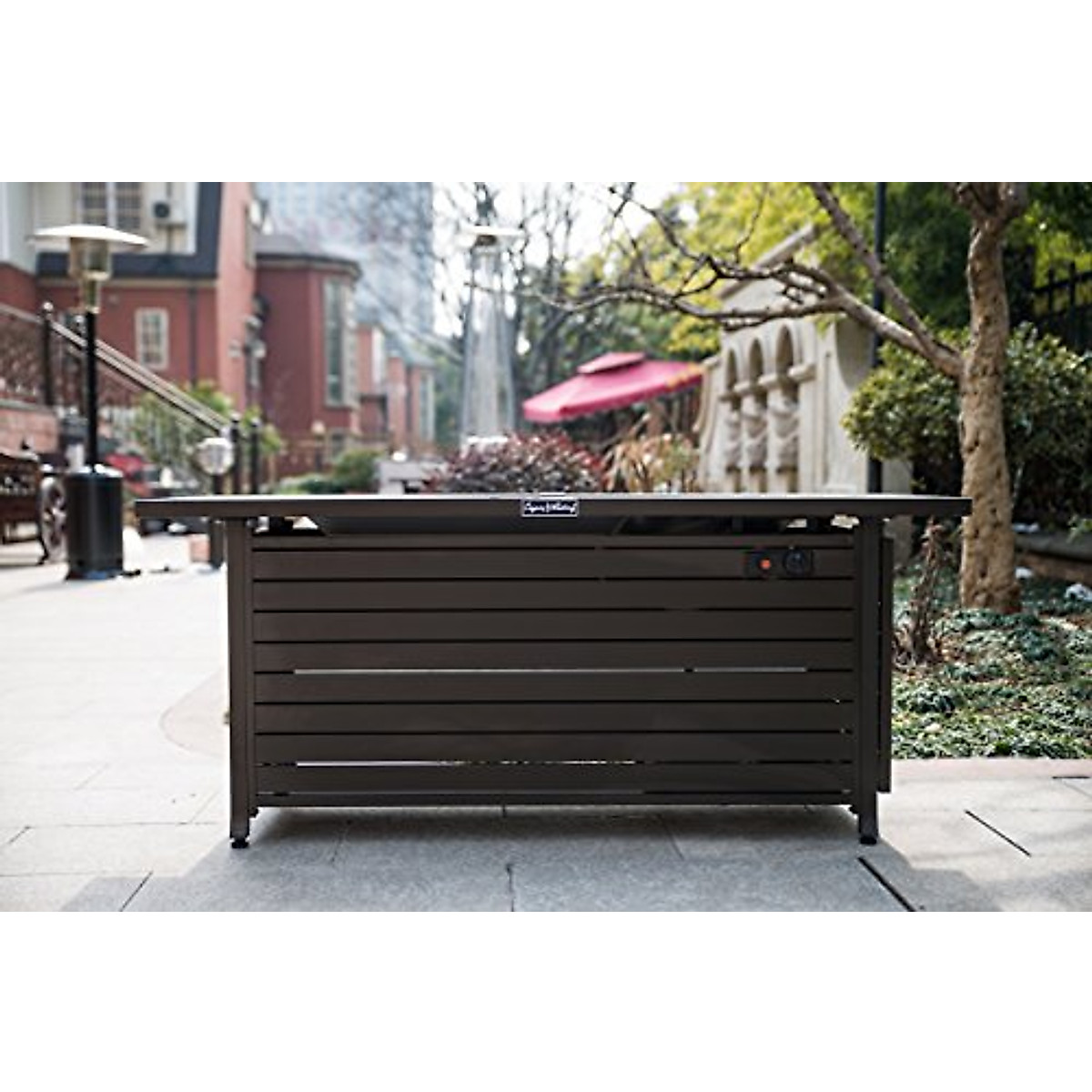 Legacy Heating 57 Inch Propane Fire Pit Table, 50000BTU Outdoor Gas Fire Pit, 2 in 1 Rectangular Firepit Extruded Aluminum w/ Lid, Glass Beads, ETL Certified for Gatherings on Garden Backyard, Mocha.