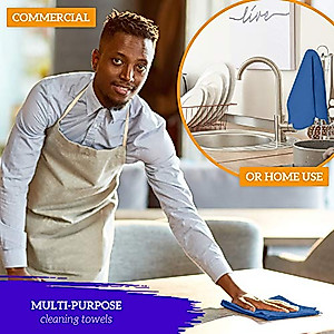 GREEN LIFESTYLE 5 Pack 12x14, Blue Shop Towels 100% Cotton, Super Absorbent and Durable for Car, Reusable Shop Rags