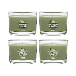 Yankee Candle Signature Votive Mini Candle Jar, Sage & Citrus Scent, Natural Soy Wax Blend Candle with Natural Fiber Wick, 1.3 OZ Glass Jar (Pack of 4)