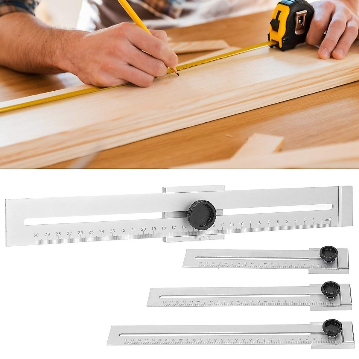 Woodworking Ruler, Clear Scale Wood Working Scribing Rulers Measuring Tools, Professional Parallel Ruler Measuring Tool, Carbon Steel Measuring Tool(200mm)