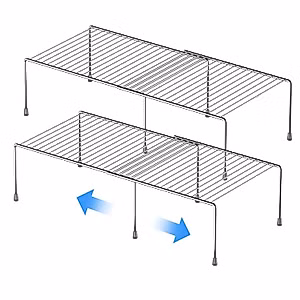 GEDLIRE Kitchen Cabinet Expandable Shelf Organizers Set of 2, Adjustable Metal Wire Pantry Storage Shelves, Plate Dish Organizer Rack for Cabinets, Cupboard, Counter, Freezer, Countertop, Chrome