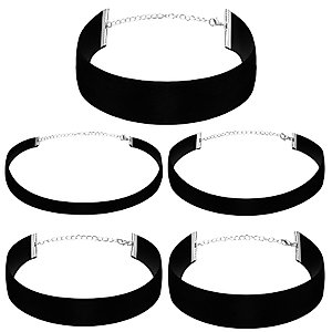 Yinkin 5 Pieces Classic Black Velvet Choker Necklace Soft Women's Choker Necklaces Black Choker Necklace for Women Wide Black Velvet Choker for Women Neck Jewelry Accessories (Simple)