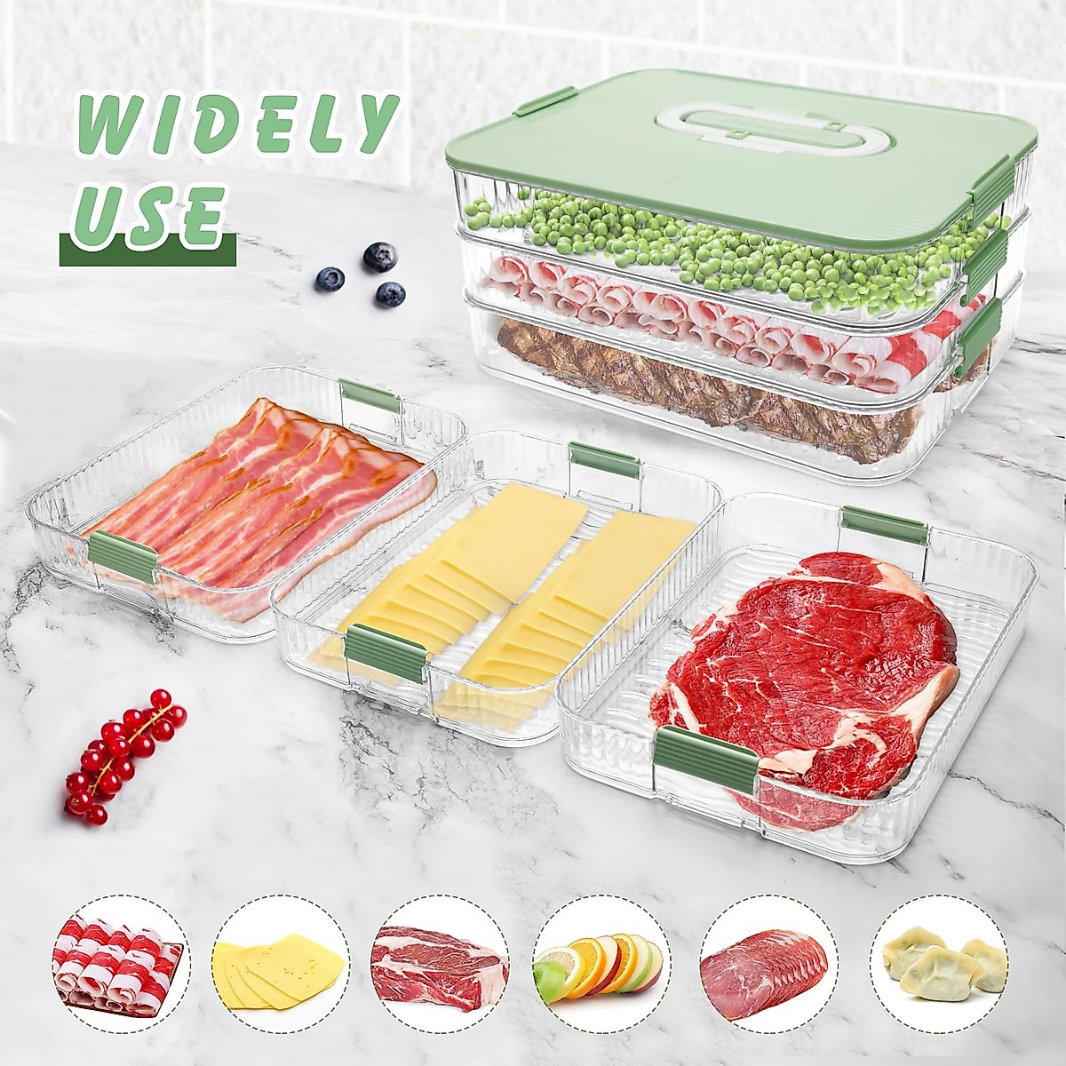Windspeed Deli Meat Container for Fridge, 3 Layer Bacon Storage Container for Fridge Ham and Deli Meat and Cheese Containers Bacon Storage Container with Tongs