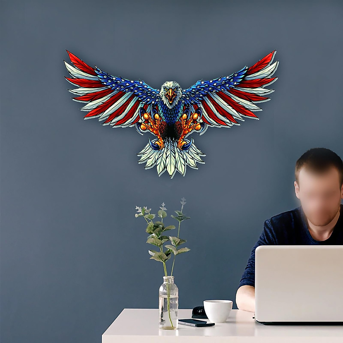 gunhunt Pack-1 Car Reflective Warning Stickers, 11.8In x 5.1In American Flag Eagle Decorative Decal, Self-Adhesive Body Bumper Sticker, Suitable for Most Cars SUVs Trucks (Multicolored)