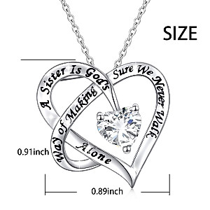 FLYOW A Sister is God's Way of Making Sure We Never Walk Alone Engraved Heart Pendant Necklace 925 Sterling Silver Friendship Jewelry for Women Sisters Siblings,18 inch
