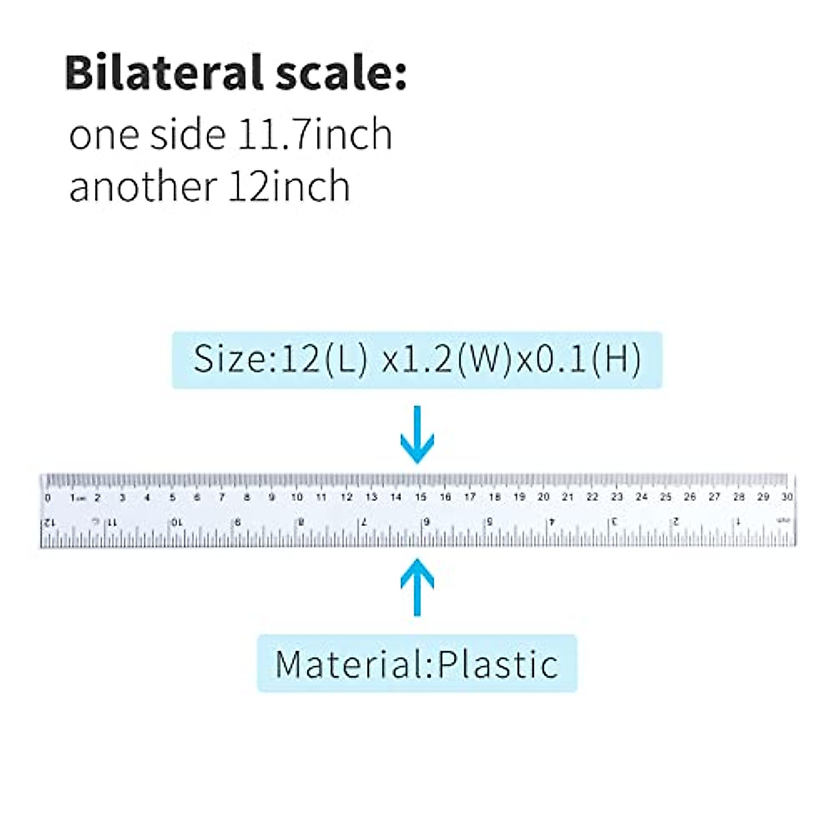 5 Pack Clear Rulers,Plastic Ruler 12 inch Straight Ruler with Centimeters and Inches, Kids Rulers Bulk for Student Classroom School Office