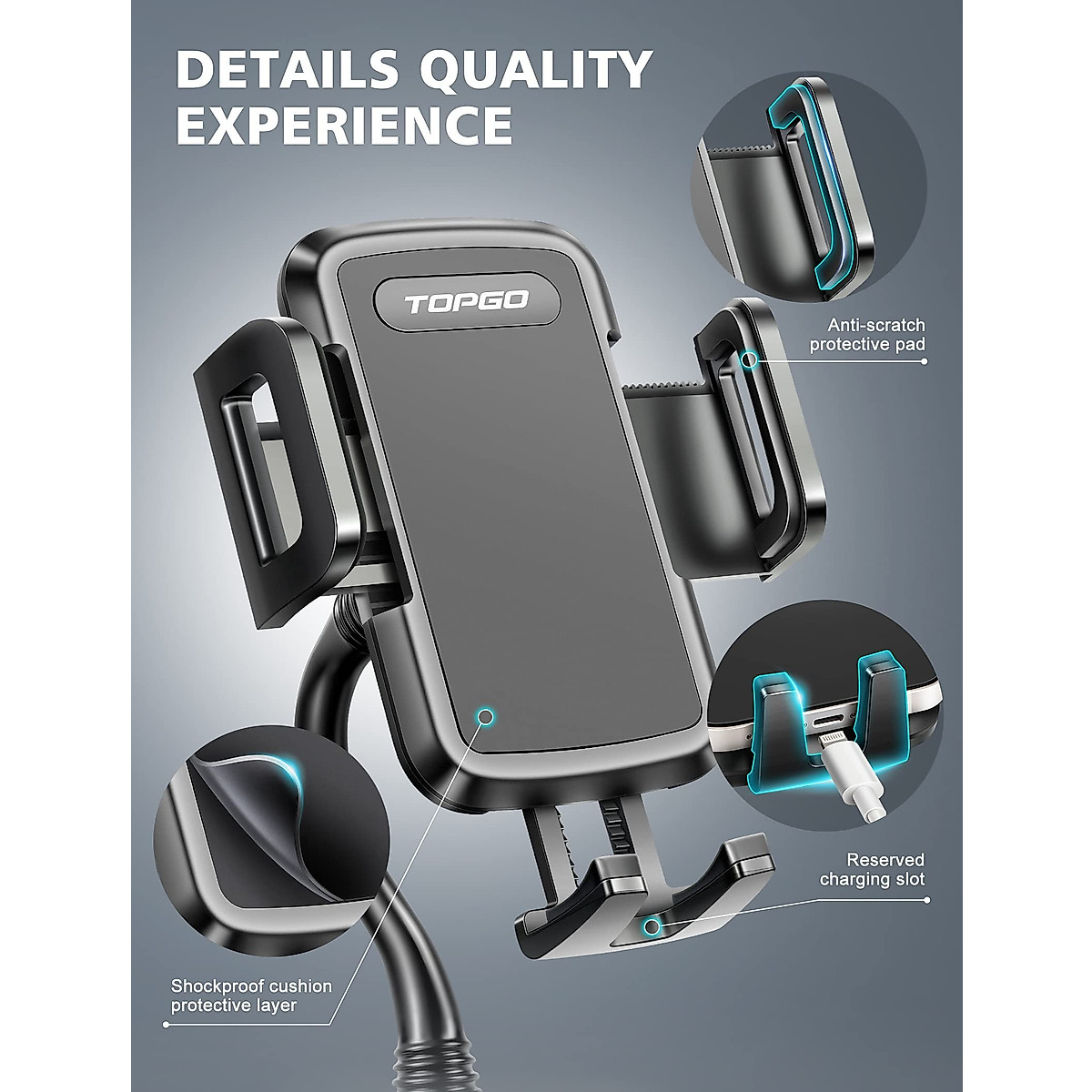 TOPGO [Upgraded Car Cup Holder Phone Mount Adjustable Gooseneck Automobile Cup-Holder-Phone-Car-Mount for iPhone 14 Samsung(Black+Blue)