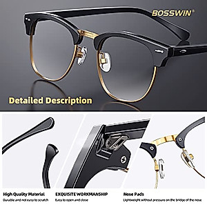 BOSSWIN Blue Light Glasses, 2 Pack, Fashion Round Half Frame, Computer/Game/Reading/TV Blue Light Blocking Glasses (Gold+silver)