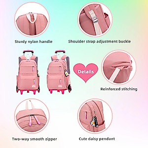 Rolling Backpack for Kids Elementary and Middle School Students with Wheel Travel Backpack Girls Solid Color School Bag