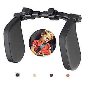 JSKRL Car Headrest Pillow, 360°Adjustable PU Leather Car Seat Head Neck Support Rest Cushion Both Kids Adults for Travel Sleeping