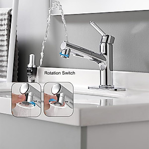 LAZ HOME Bathroom Faucet with Pull Out Sprayer Chrome Copper Single Handle Kitchen Basin Mixer Tap with Three Modes Sprayer Rotating Spout Hot and Cold Water Modern Vanity Basin Faucets with Sprayer