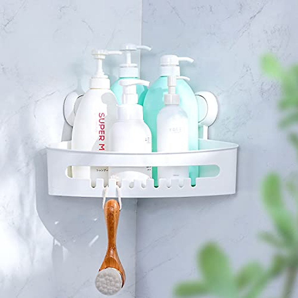 4OURVAN Vacuum Shower Corner Caddy Suction Cup Bathroom Kitchen Organizer Corner Shelf Rack Shower Basket Wall Mounted Shower Holder Organizer for Shampoo |Conditioner | No-Drilling Removable Reusable