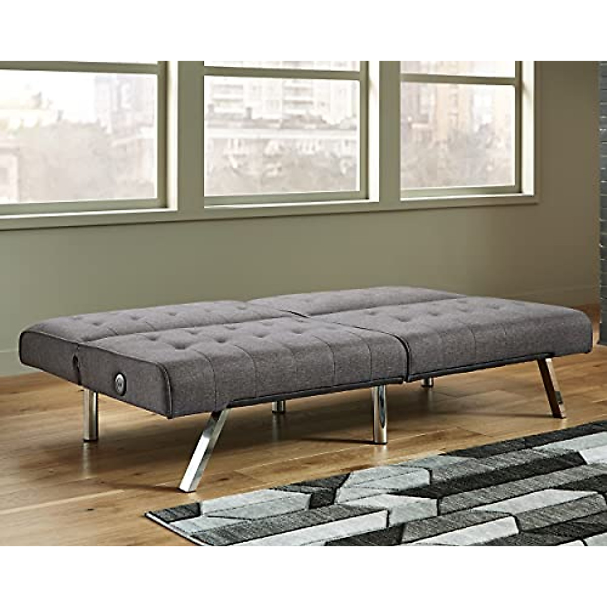 Signature Design by Ashley Sivley Modern Tufted Flip Flop Futon Sofa Bed, Dark Gray