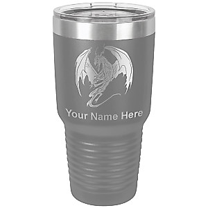 30oz Vacuum Insulated Tumbler Mug, Dragon, Personalized Engraving Included (Gray)