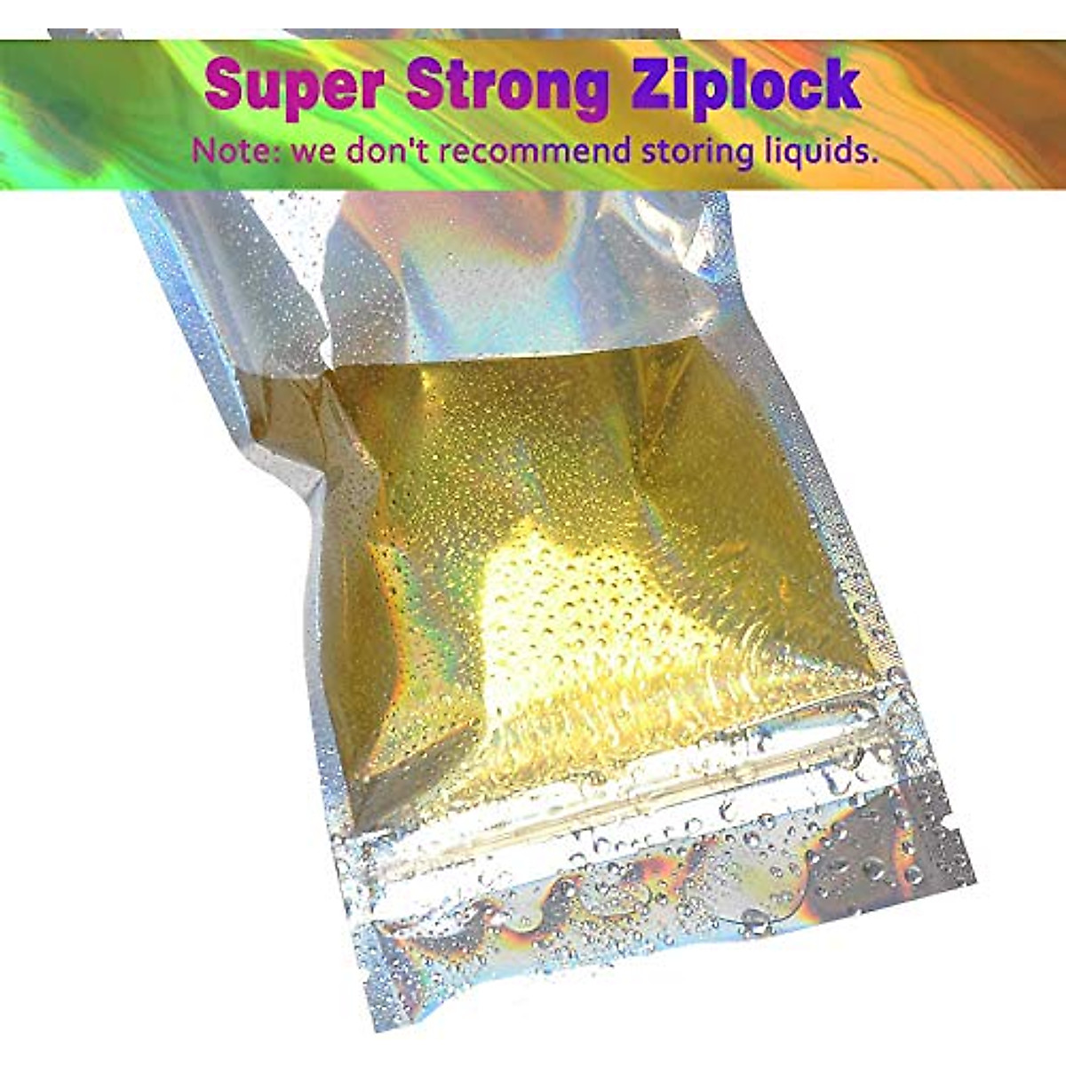 100pcs Holographic Bags Foil Pouch Bag with Zip Lock Resealable Packaging Supplies Decorative Ziplock Bag for Jewelry Lip Gloss Cookie Shipping (Holographic, 3.15"Wx5.12"L)