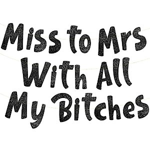 Miss to Mrs Classy & Sassy Bachelorette Black Glitter Banner - Bachelorette Party Decorations, Favors and Supplies