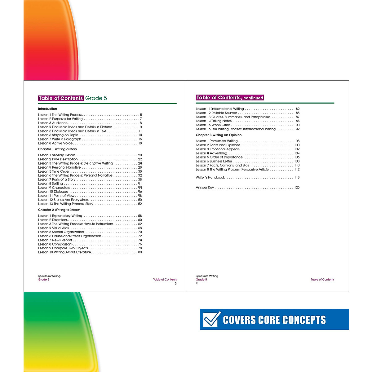 Spectrum 5th Grade Writing Workbooks, Ages 10 to 11, Grade 5 Writing, Informative, Persuasive, News Report, Article, and Story Writing Prompts, Writing Practice for Kids - 136 Pages