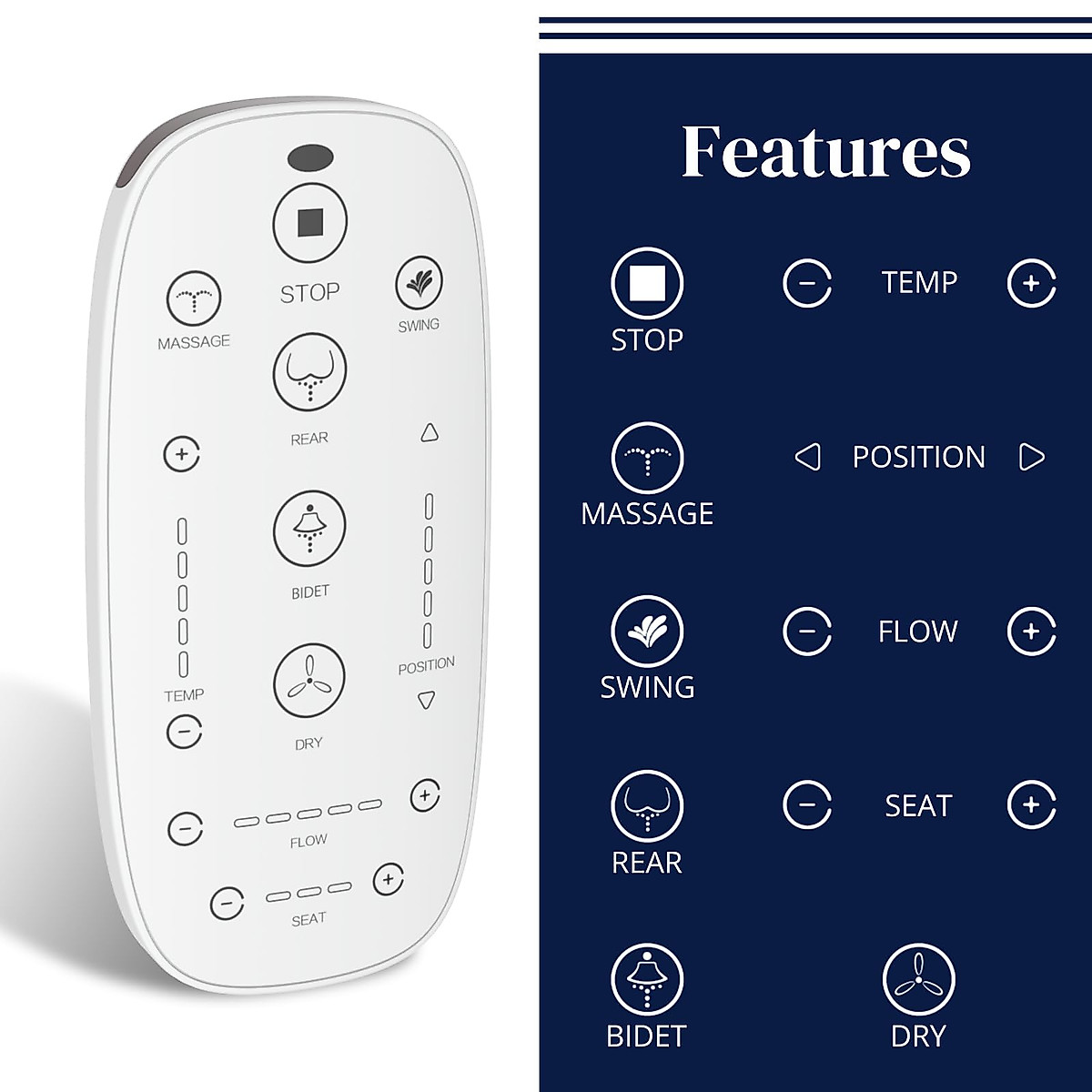 Smart Bidet Toilet Seat with Heated Seat, Electronic Bidet Seat with Wireless Remote/Side Panel/Various Washing Settings/Warm Water/Air Dryer and Nightlight