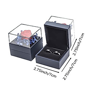 YAGELI Preserved Flower Ring Box for Wedding Ceremony - Acrylic Square Jewelry Box Double Ring Display Case Holder for Valentine's Day, Mother's Day, Gift for Her