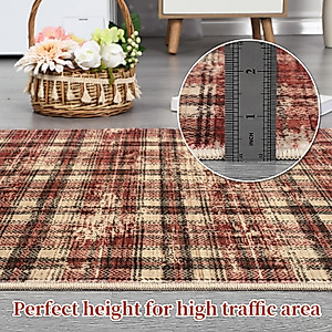 Zacoo Washable Rug 8x10 Rug for Living Room Modern Tartan Rug Plaid Area Rug Soft Area Rugs for Bedroom Aesthetic Non Slip Throw Rugs for Dining Room Nursery Rug Red 8'x10'