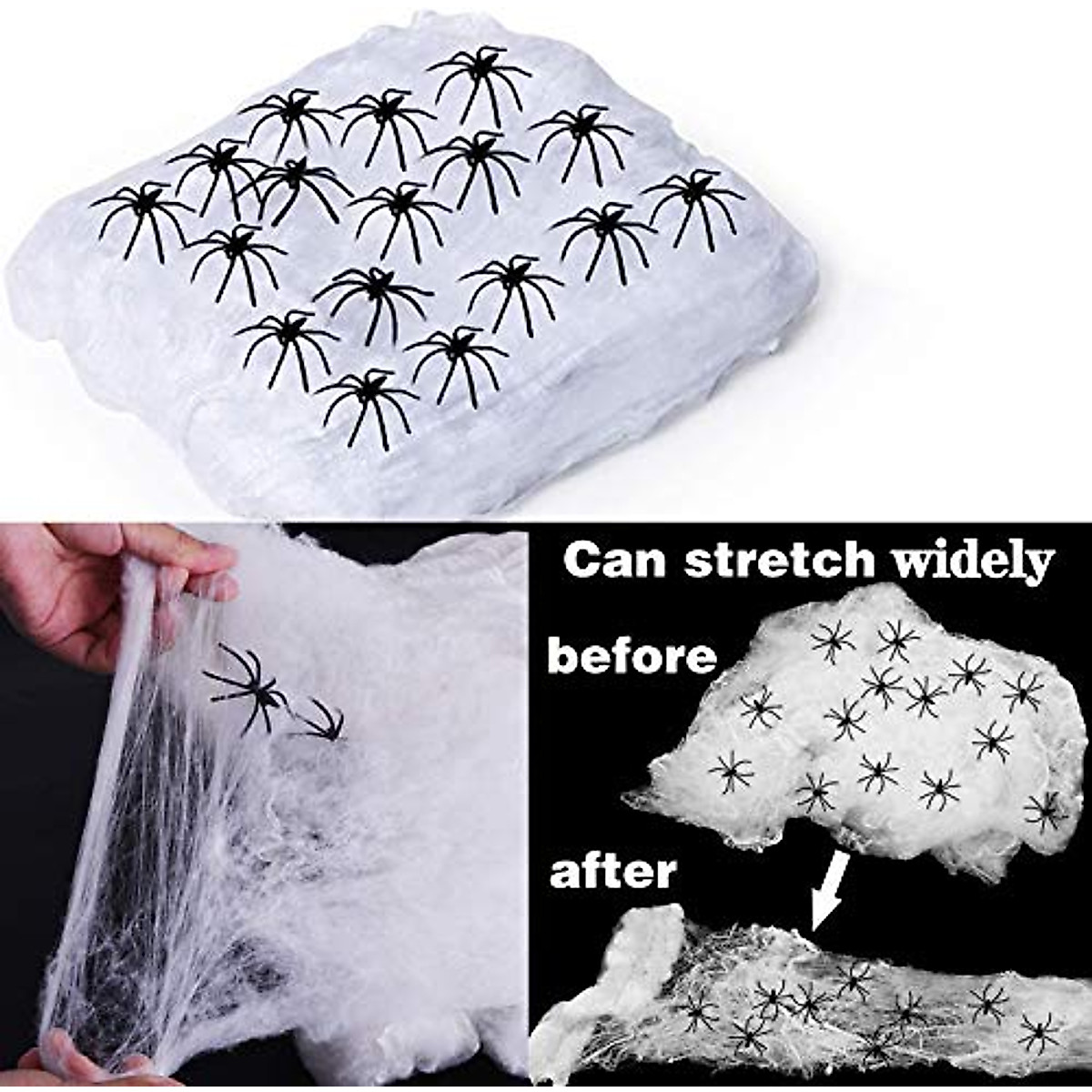 Festyle 1000ft Halloween Stretch Spider Webs Indoor & Outdoor Spooky Spider Webbing with 80 Fake Spiders for Halloween Decorations