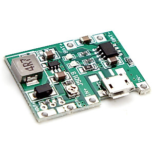 (5 Pack) JacobsParts Micro-USB TP4056 3.7V Battery Charger Module 7W DC UPS with Adjustable Step-up Boost Output 5V 9V 12V 27V