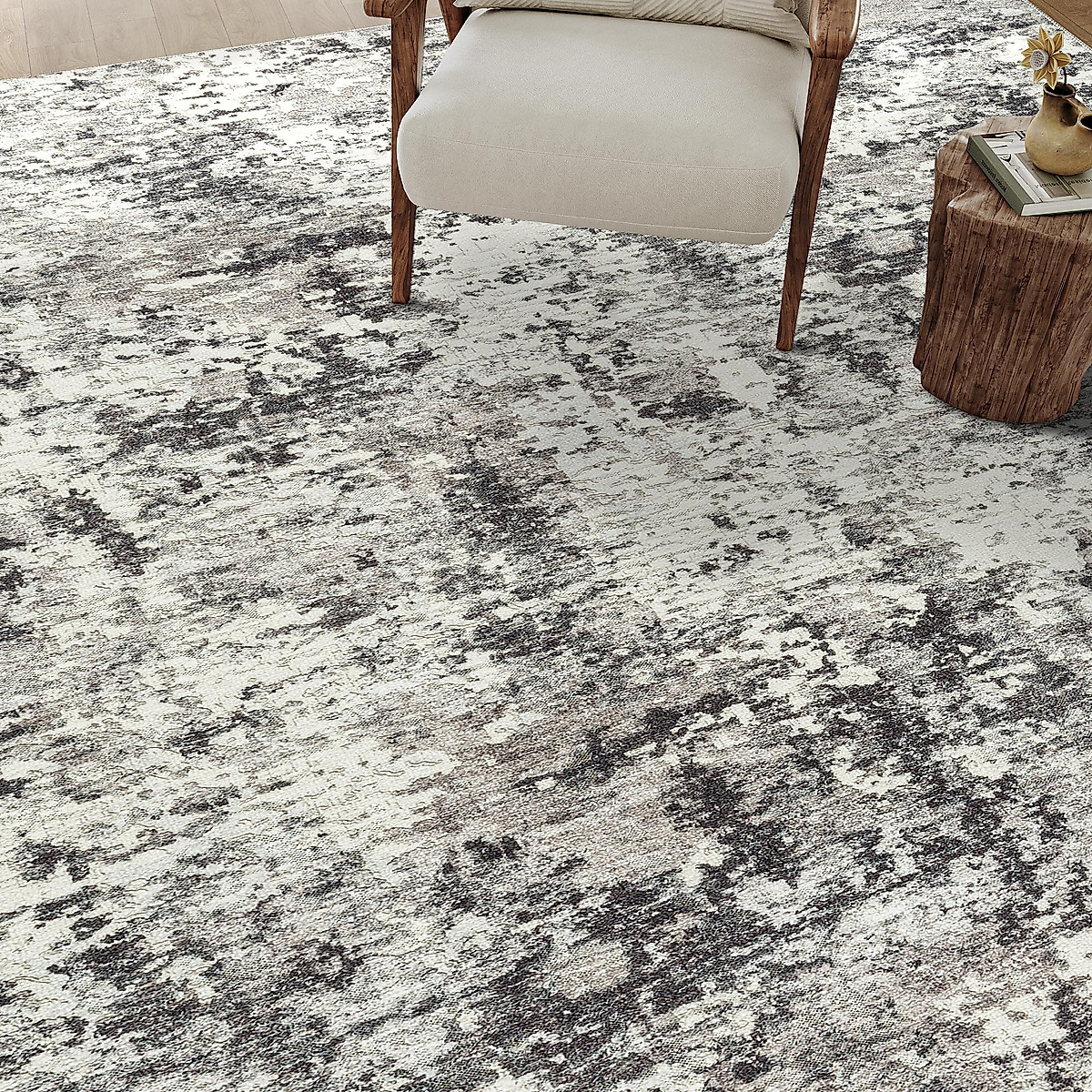 HUGEAR 6x9 Machine Washable Rugs Gray Large Area Rug 3D Textured Rug Abstract Low Pile Carpet Distressed Throw Aesthetic Rug Bedroom Living Room Office Dining Room Kitchen Laundry Room