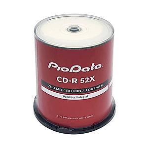 PioData CD-R 52X 700MB Moisture Resistant White Inkjet Printable CD-R Blank Discs – 100 Disc Cake Box Spindle, Printable CDR Discs for Music, Data