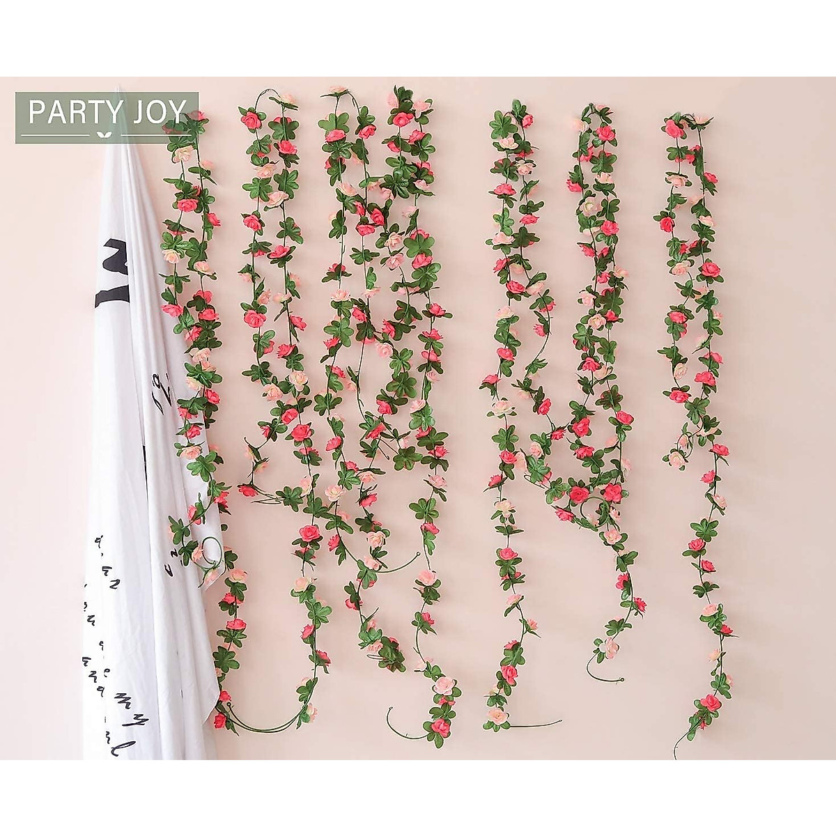 PARTY JOY 8pcs 65.6Ft Flower Garland, Fake Rose Vine Artificial Flowers Hanging Rose Ivy Garland for Room Wall Decor Hanging Baskets Wedding Arch Garden Background Decor (Pink-8PCS)