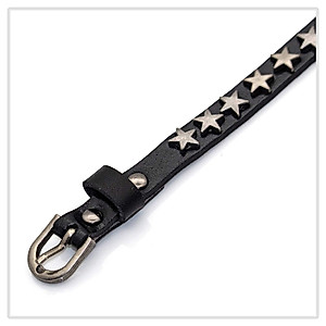 Mgutillart Punk Vintage Alloy Belt Buckle Bracelet Star Leather Cuff Bracelet(Black)