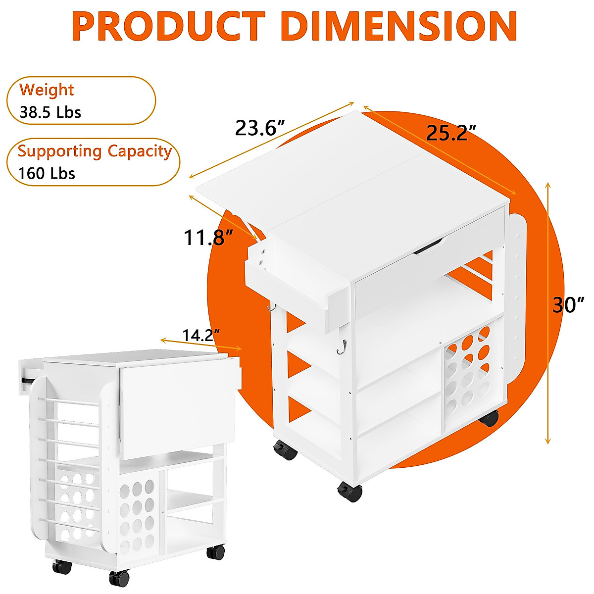 PAKASEPT Organization and Storage Cart Compatible with Cricut Machine, Rolling Craft Organizer with Vinyl Roll Holder and Widen Foldable Desktop for Craft Room Home