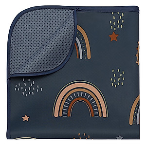 Blissful Diary Baby Splat Mat for Under High Chair, 51 x 51 Inch Splash Mat, Waterproof and Washable Spill Mat, Anti-Slip Floor Protector, Retro Rainbow