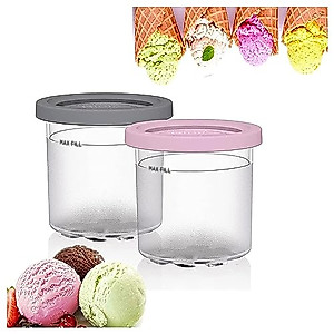EVANEM 2/4/6PCS Creami Pints, for Ninja Creami Deluxe Pints,16 OZ Ice Cream Container Airtight,Reusable Compatible NC301 NC300 NC299AMZ Series Ice Cream Maker,Pink+Gray-2PCS