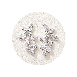 SWEETV Marquise Wedding Bridal Earrings for Birdes Bridesmaids, Silver Crystal Cubic Zirconia Cluster Stud Earrings for Women, Prom Party Jewelry Gifts