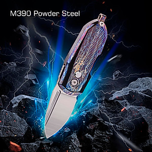 XTOUC Small Pocket Knife,1.38" M390 Steel Blade EDC Folding Knives with Button Lock Titanium Handle Knifes TD776