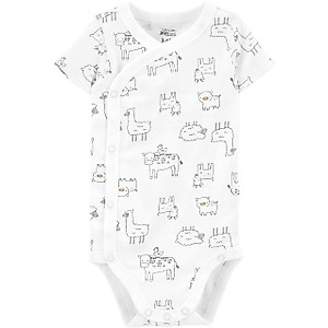 Simple Joys by Carter's Baby 5-Pack Side Snap Short-Sleeve Bodysuit, Green/Grey Forest Animals/Light Grey Heather/Mint Green Stripe/White Llama, 3-6 Months