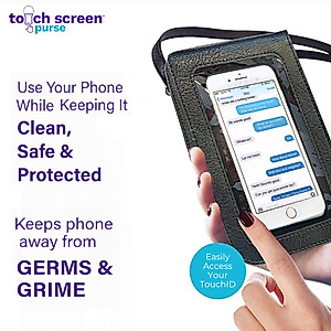 ALLSTAR INNOVATIONS touch screen purse by Lori Greiner Fits Most Smartphones - Stylish Crossbody with Shoulder Strap -RFID Keeps Cash, Credit Cards, Phone Screens Safe- Black