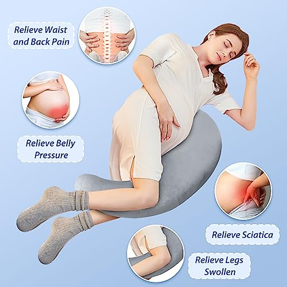 HOMCA Pregnancy Pillows for Sleeping Comma- Shape, Memory Foam Maternity Pillow, Body Pillow for Legs, Knees, Belly Support for Pregnant Women Belly Wedge Pillow with Washable Cover