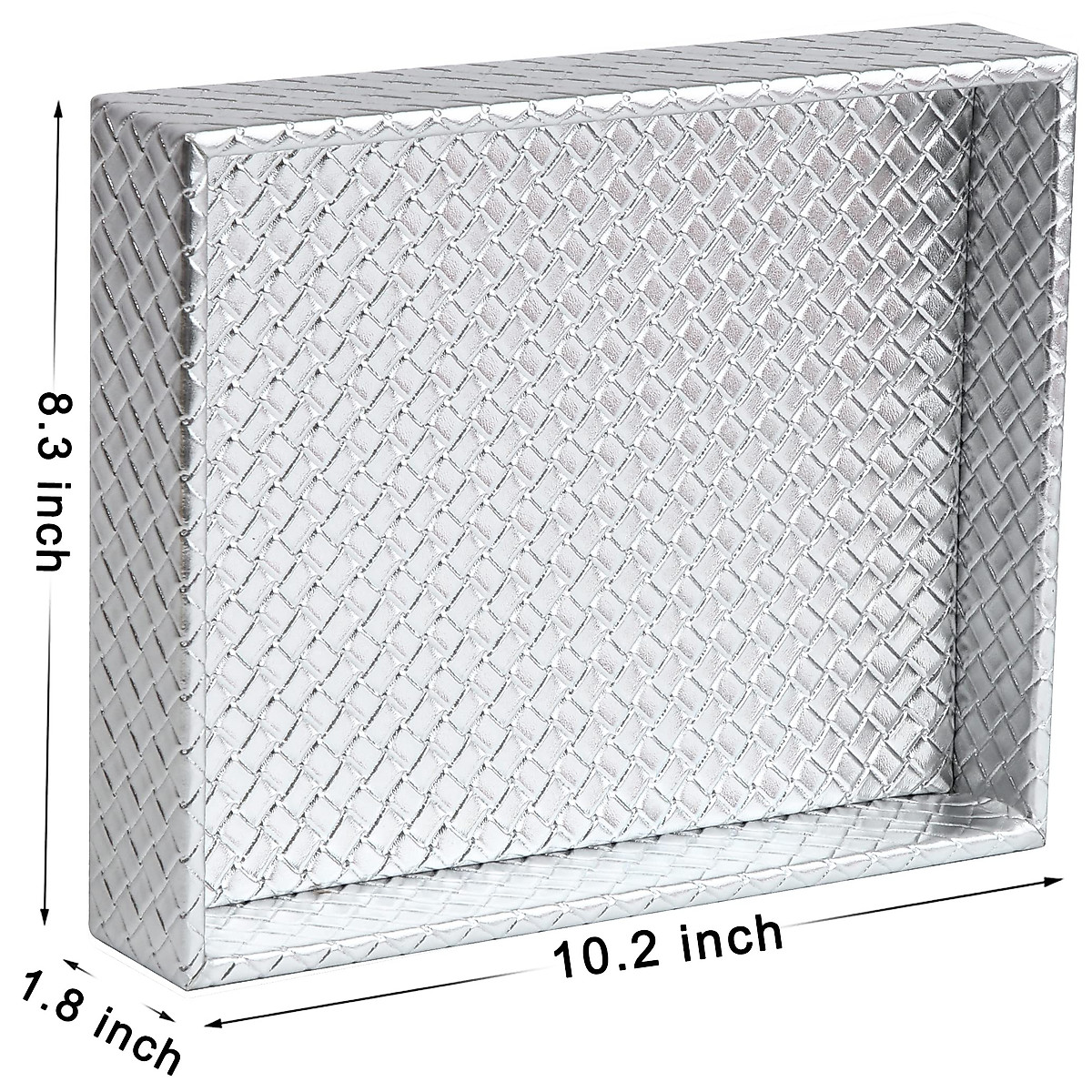 Gurfuy Rectangular Faux Leather Small Serving Tray 10" x 8" Modern Elegant Decorative Tray for Coffee Table Jewelry Perfume Organizer Living Dining Room Coffee Table Bathroom Office (Silver)