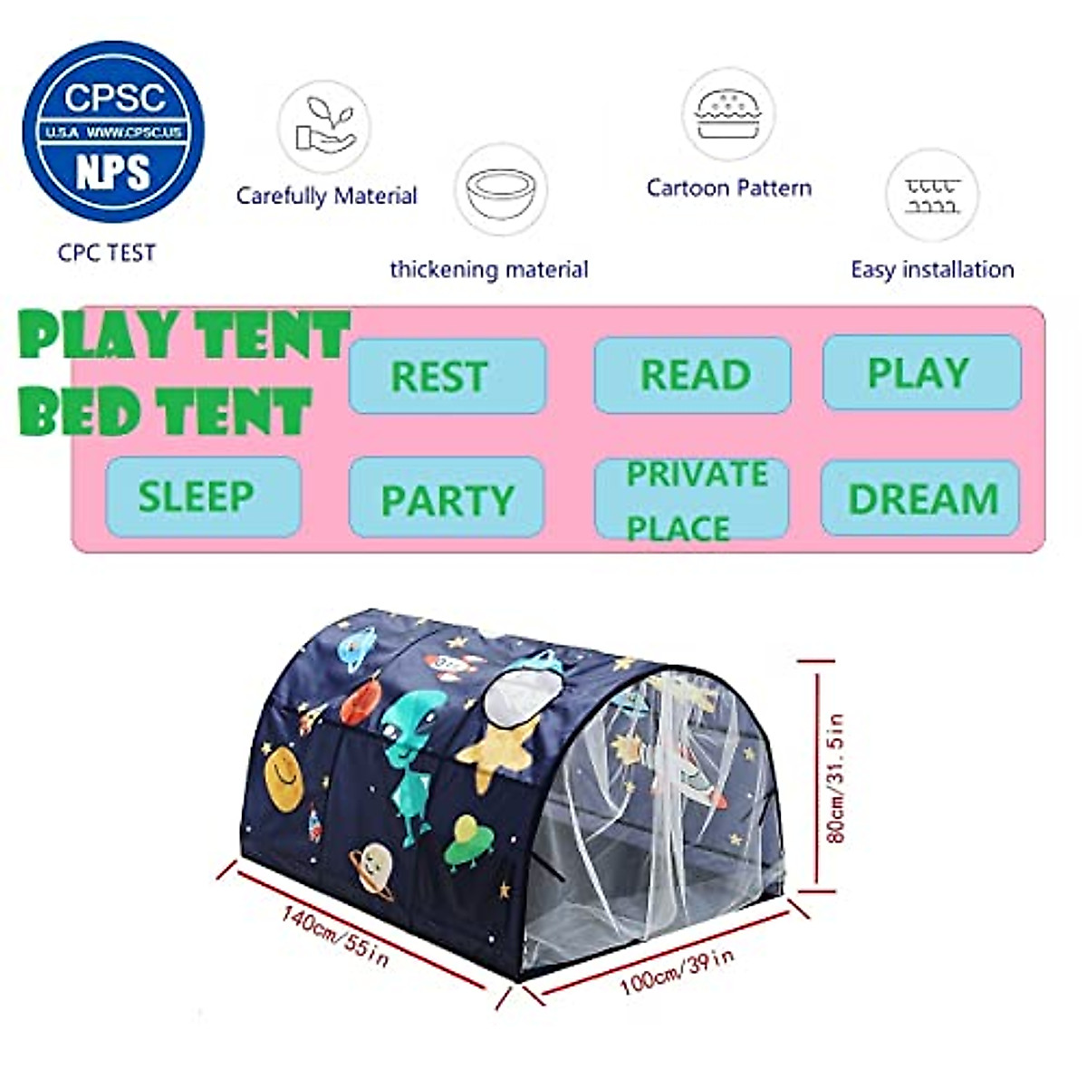 Upgrate Bed Tent Boys Girls Dream Canopy Tents for Toddlers Bed Tent Twin with Net Curtain 55"×39"×31" Privacy Space Portable Play Tent for Kids Indoor Outdoor (Space A)