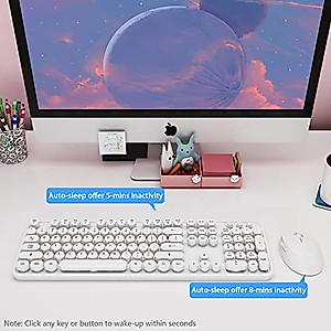 Wireless Keyboard Mouse Combo, 104 Keys Cute White Keyboard with Number Pad & Mouse for Windows, Computer, PC, Notebook, Laptop (White)