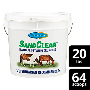 Farnam Sand Clear for Horses Natural Psyllium Crumbles, Veterinarian recommended to support the removal of sand & dirt from the ventral colon, 20 lbs., 64 scoops