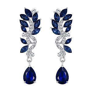 EVER FAITH Women's Austrian Crystal Prom Chandelier Teardrop Marquise Dangle Earrings Blue Silver-Tone